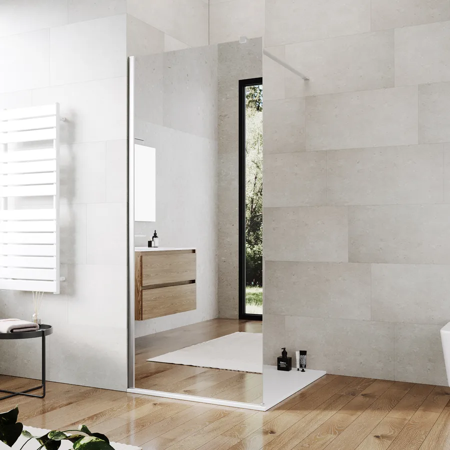 Box doccia Walk in 100 cm vetro anticalcare specchiato e profilo cromo ...