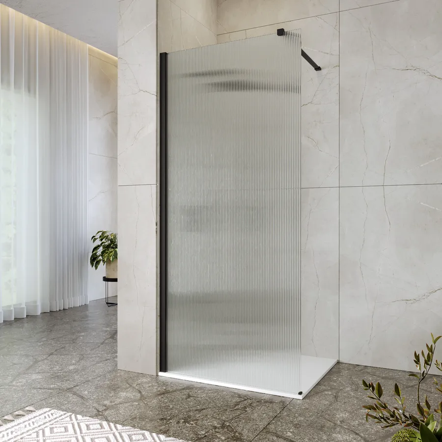 Box doccia Walk in 100 cm vetro anticalcare cannettato e profilo nero ...