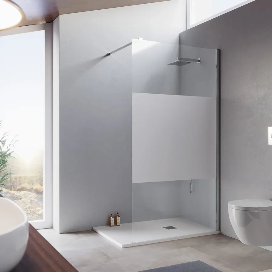 Box doccia Walk in 120 cm vetro anticalcare serigrafato e profilo cromo ...