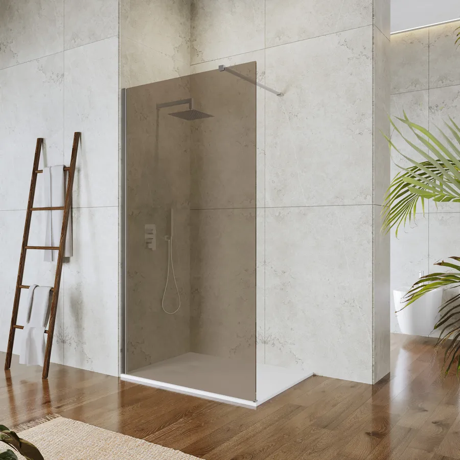 Box doccia Walk in 120 cm vetro anticalcare bronzato e profilo cromo ...