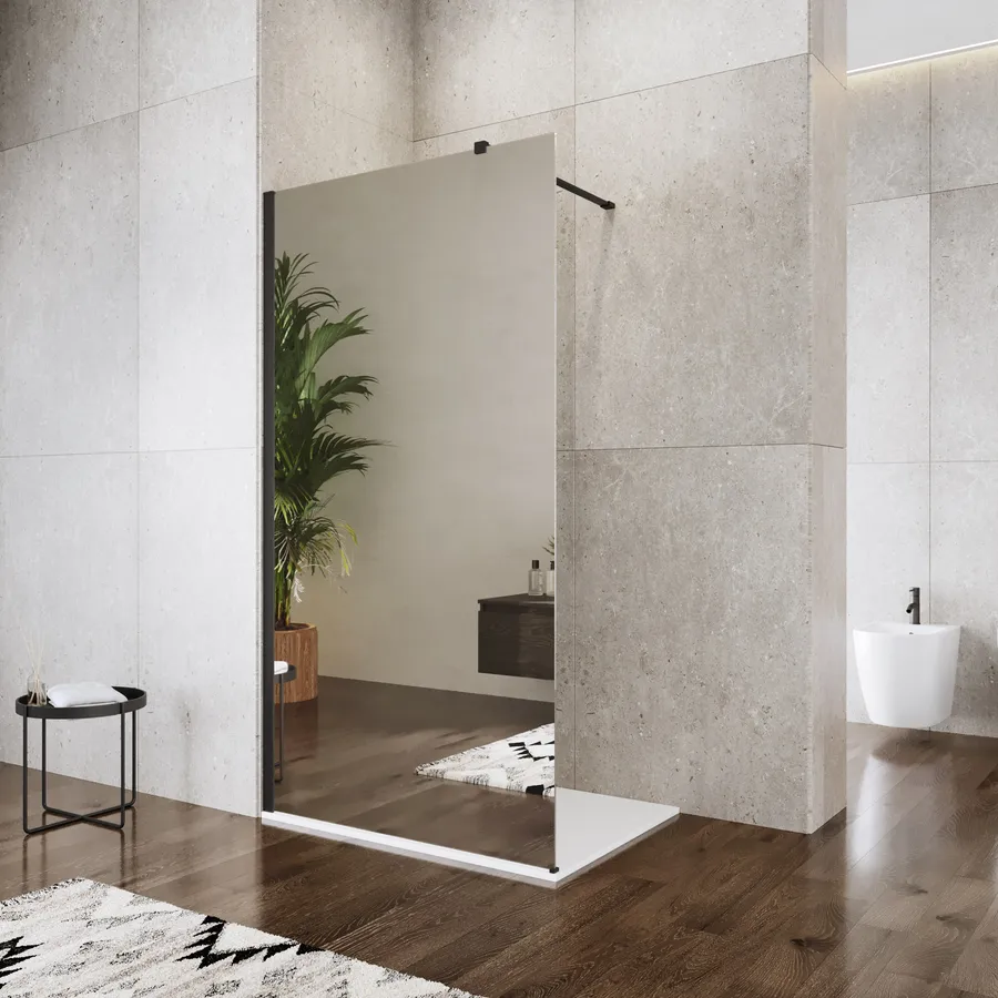 Box doccia Walk in 120 cm vetro anticalcare specchiato e profilo nero ...