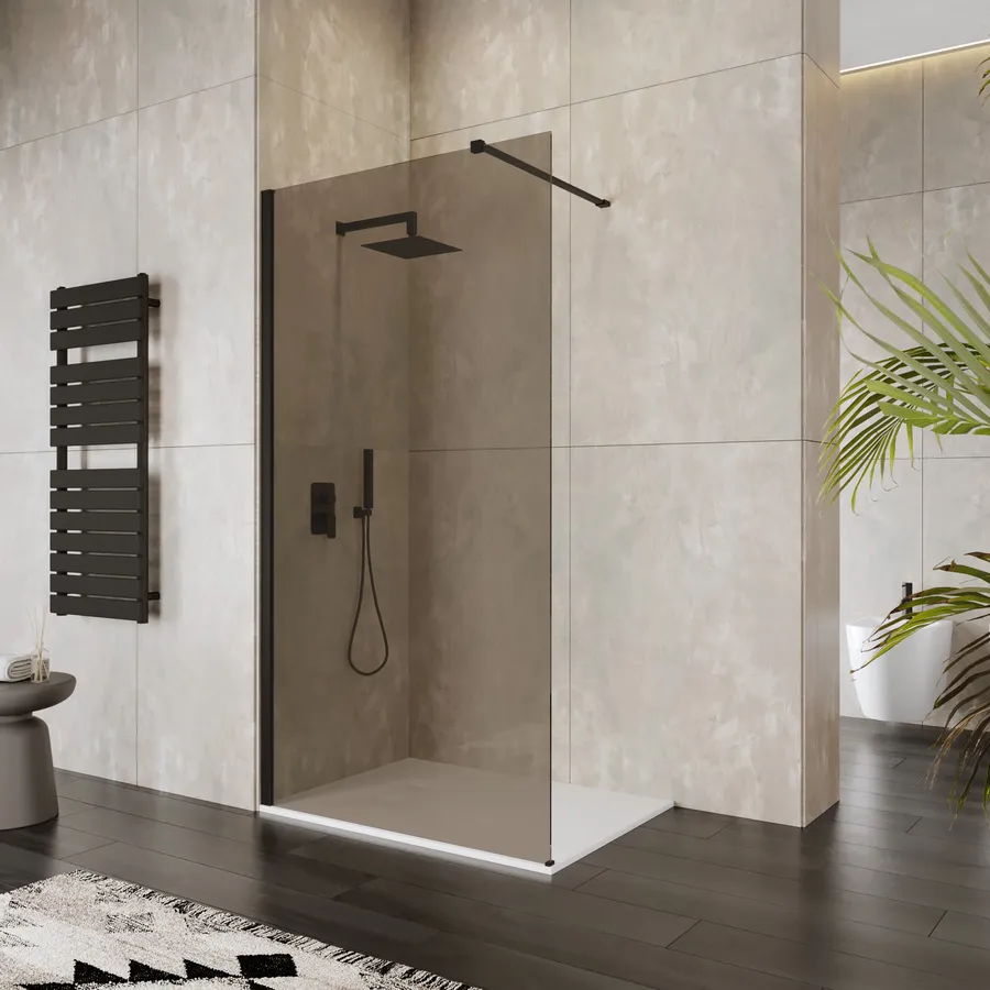 Box doccia Walk in 120 cm vetro anticalcare bronzato e profilo nero ...