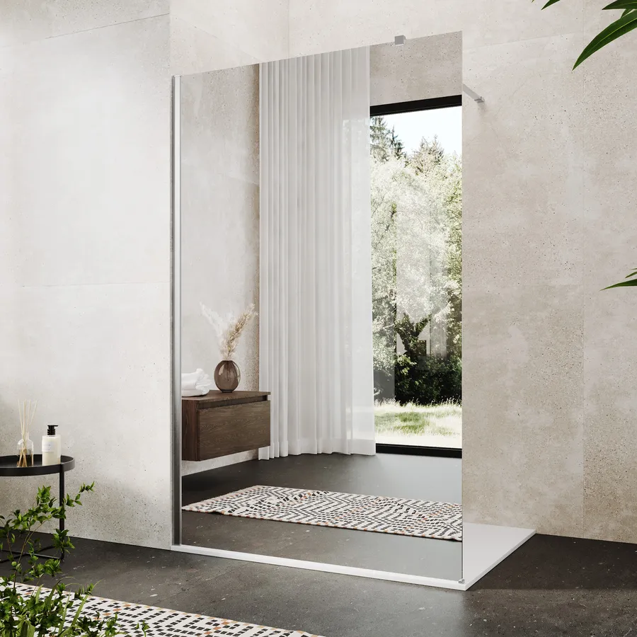 Box doccia Walk in 130 cm vetro anticalcare specchiato e profilo cromo ...