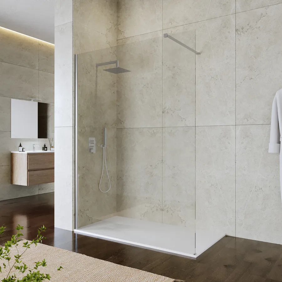 Box doccia Walk in 150 cm vetro anticalcare trasparente e profilo cromo ...
