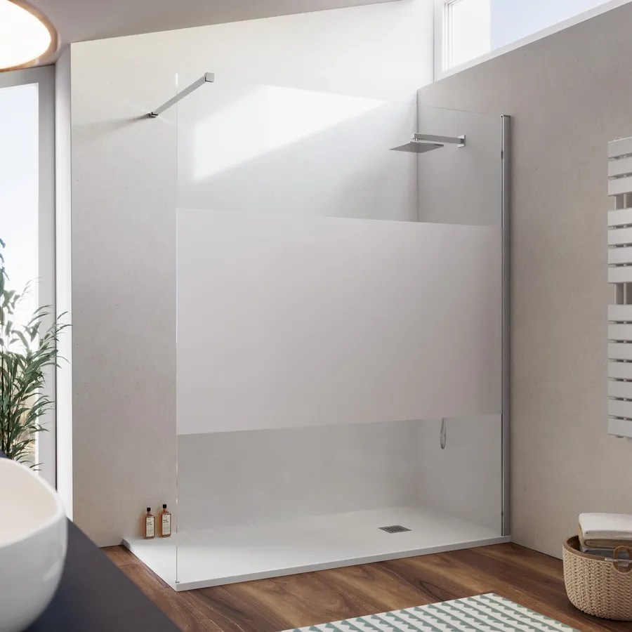 Box doccia Walk in 150 cm vetro anticalcare serigrafato e profilo cromo ...