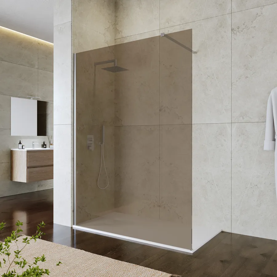 Box doccia Walk in 150 cm vetro anticalcare bronzato e profilo cromo ...