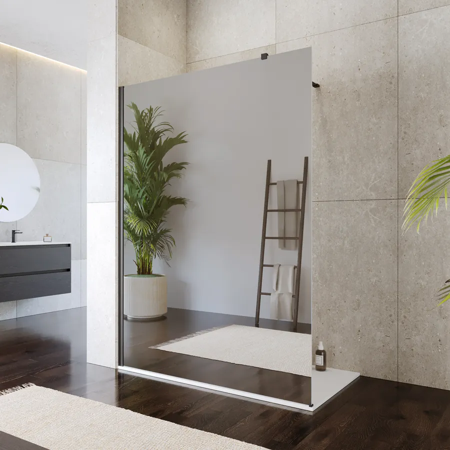 Box doccia Walk in 160 cm vetro anticalcare specchiato e profilo nero ...