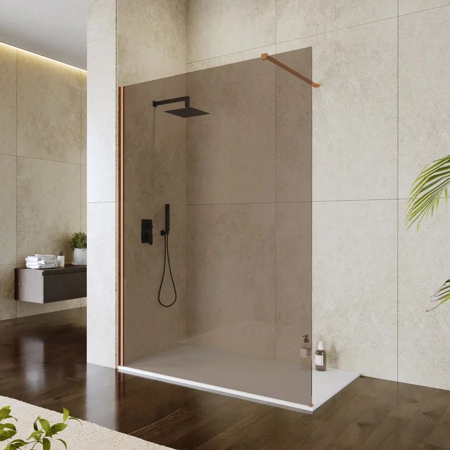 Box doccia Walk in 160 cm vetro anticalcare bronzato e profilo bronzo ...