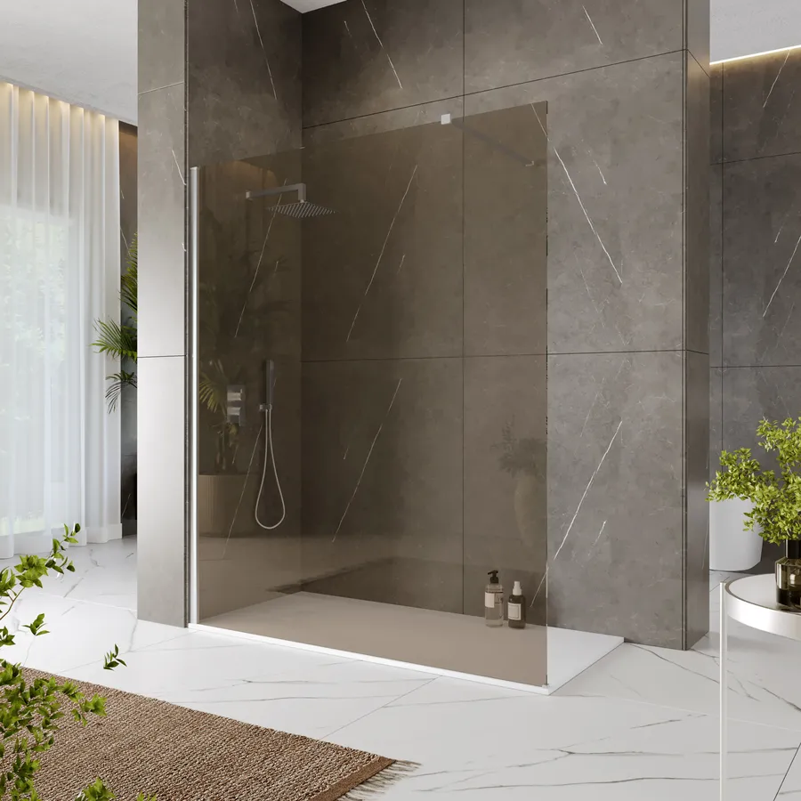 Box doccia Walk in 170 cm vetro anticalcare bronzato e profilo cromo ...