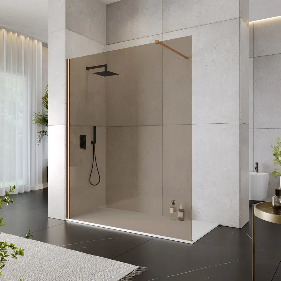Box doccia Walk in 170 cm vetro anticalcare bronzato e profilo bronzo ...