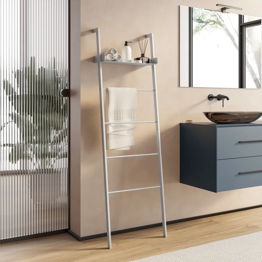 Scala porta salviette da parete 160 h cm in metallo bianco con ripiano ...