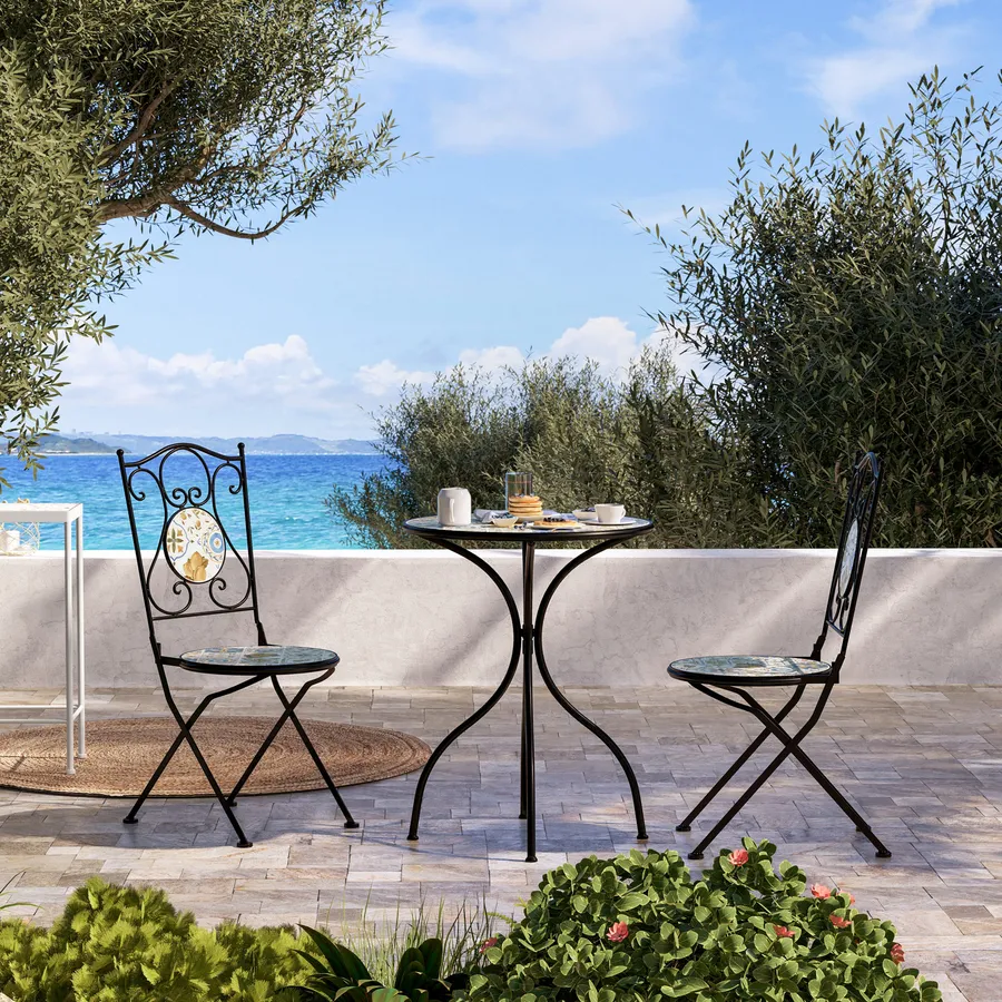 Set bistrot 2 sedie e tavolo rotondo 60 cm top decoro in mosaico ...