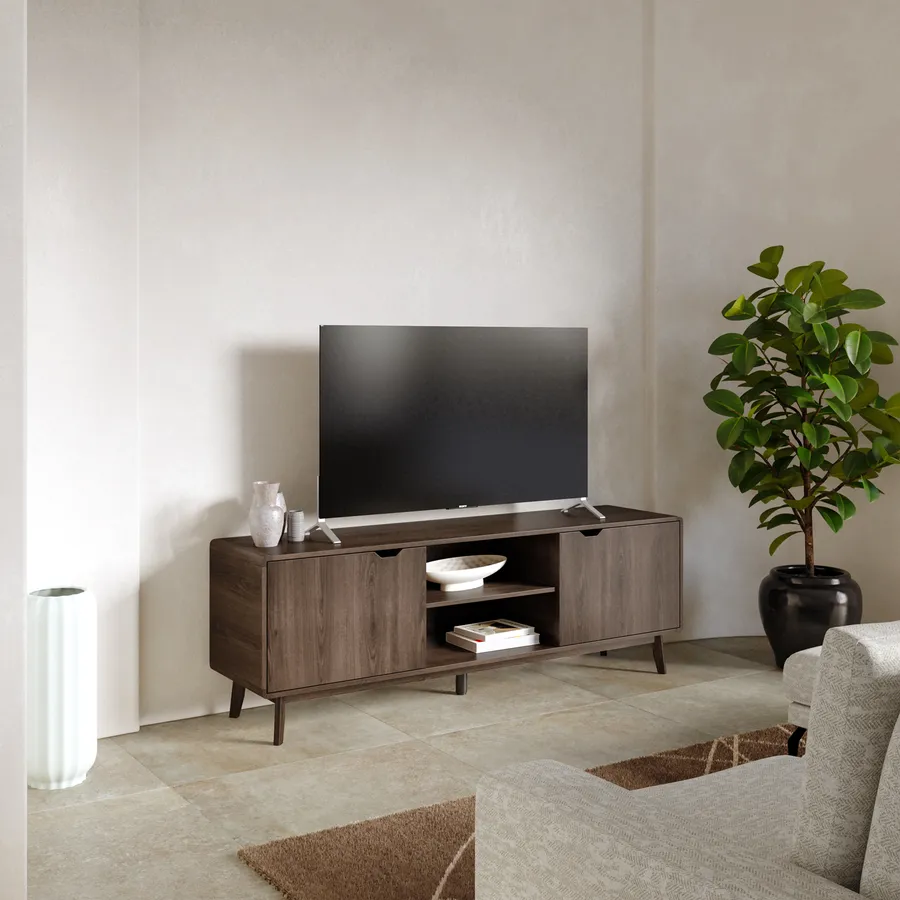 Mobile porta tv 160x55h cm in legno rovere kover con 2 vani a giorno e ...