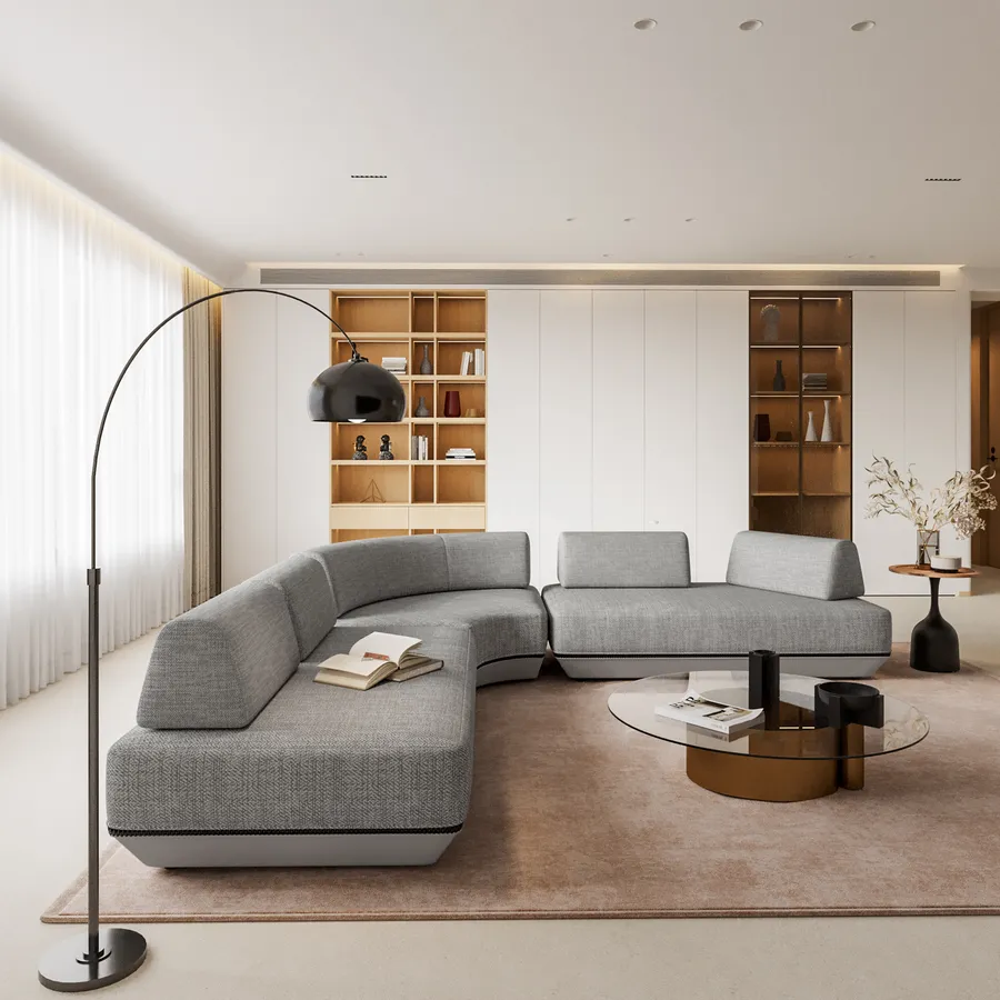 Divano modulare in tessuto olefin grigio e alluminio antracite - Laela