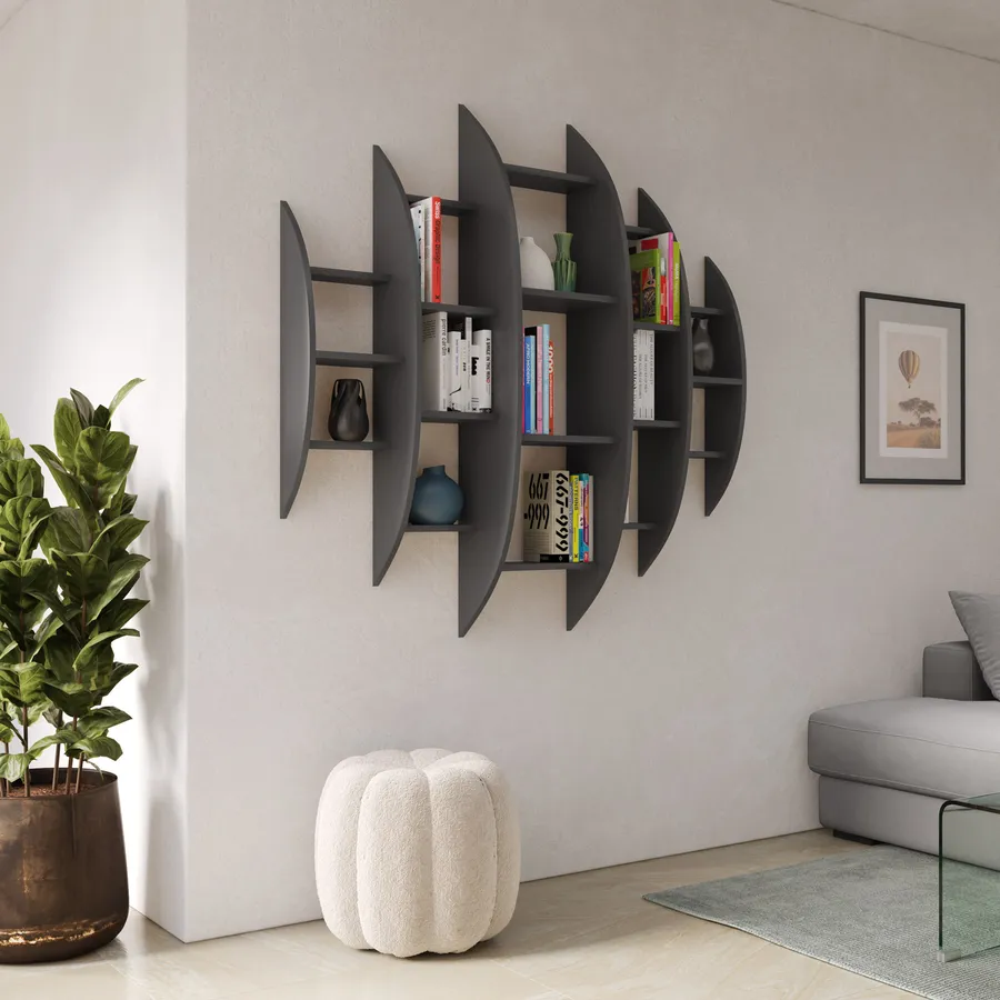 Libreria a muro sospesa 146x147h cm in legno antracite - Carelia