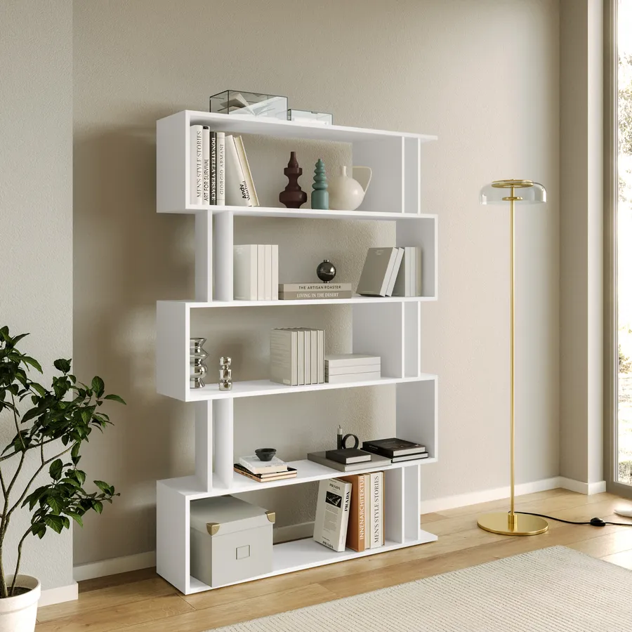 Libreria 110x161h cm in legno bianco opaco con 10 vani - Kantiko