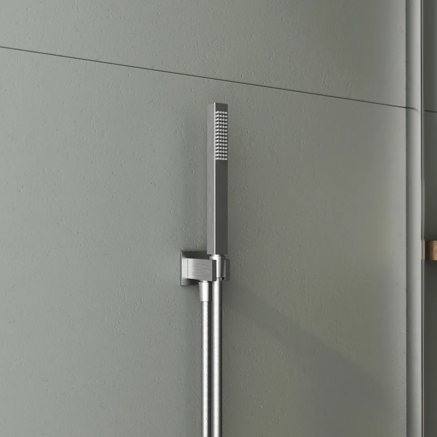 Set incasso squadrato con presa acqua in acciaio inox 316 satinato – Pure