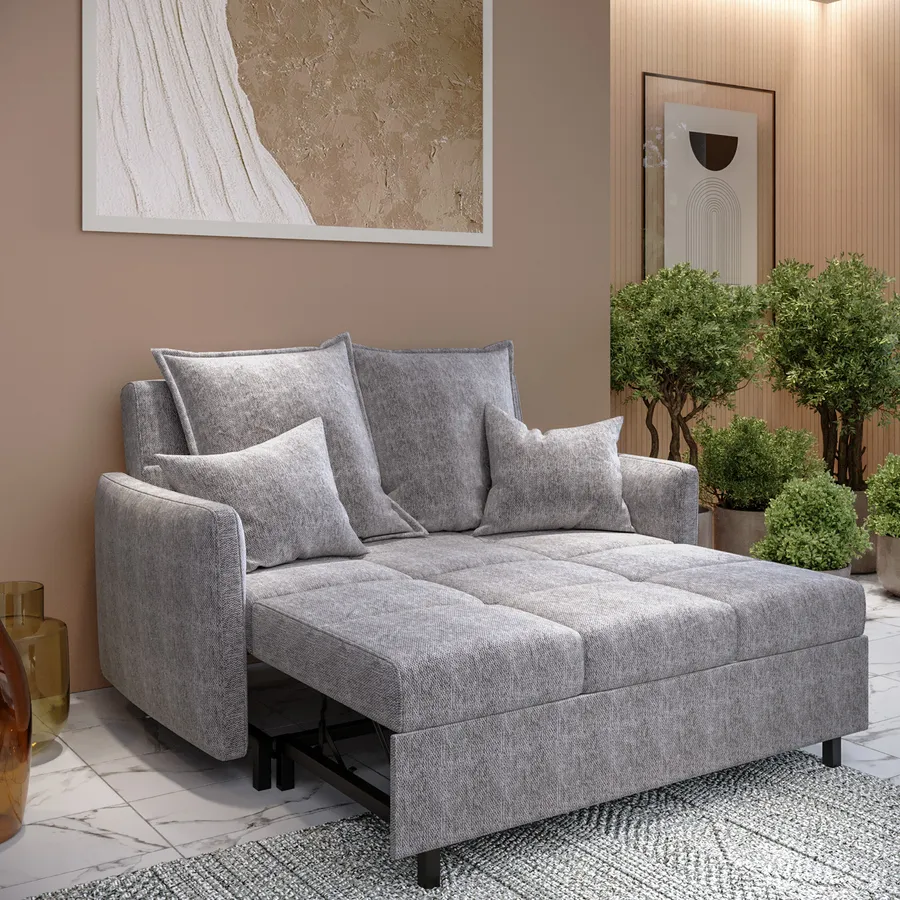 Divano letto 2 posti con sistema estraibile in tessuto effetto maglia ...