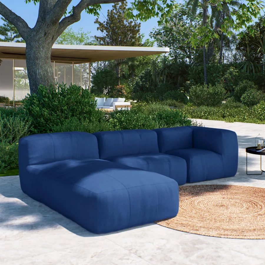 Divano lounge angolare da giardino in tessuto olefin blu - Baku