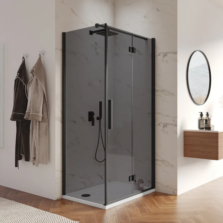Box doccia 75x100 cm a soffietto vetro anticalcare fumé e profilo nero ...