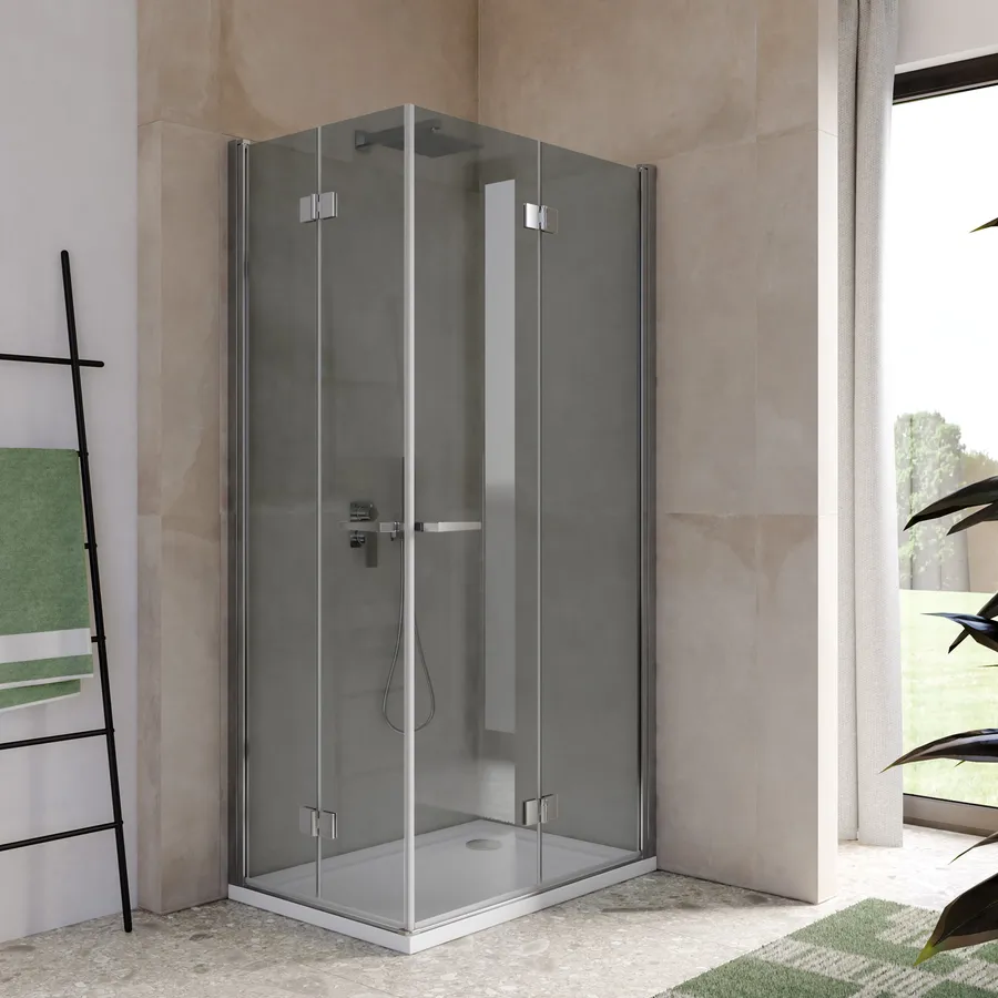 Box doccia 75x100 cm doppio soffietto vetro anticalcare fumè e profilo ...