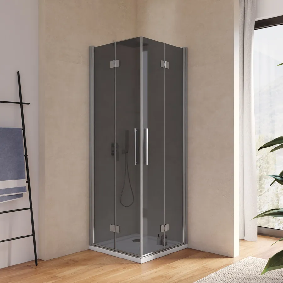 Box doccia 75x75 cm doppio soffietto vetro anticalcare fumè e profilo ...