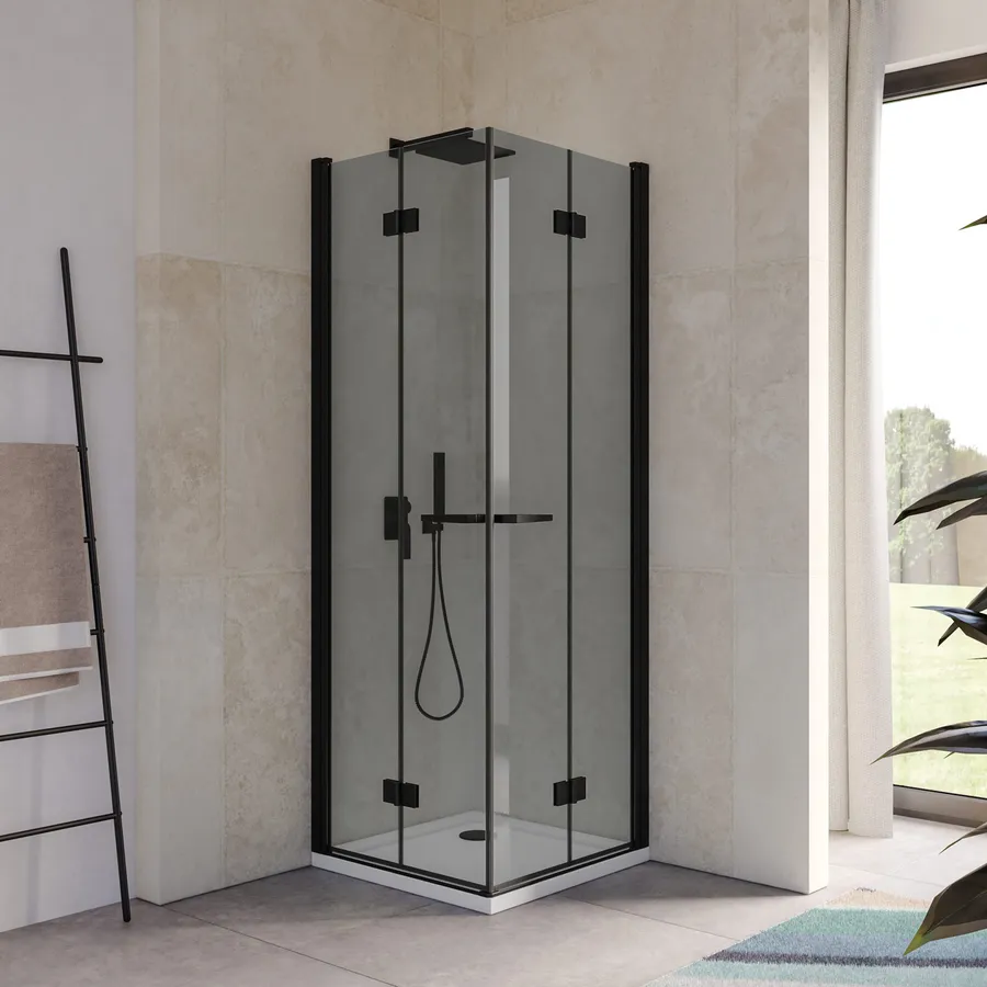 Box doccia 70x70 cm doppio soffietto vetro anticalcare fumè e profilo ...