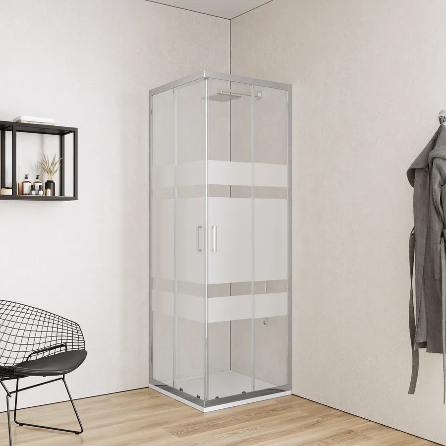 Box doccia 70x70 cm angolare scorrevole con vetro serigrafato e profilo ...
