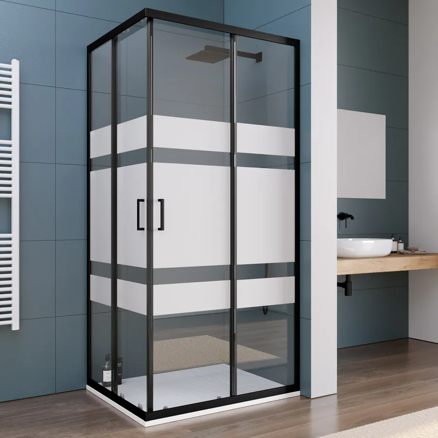 Box doccia 70x90 cm angolare scorrevole con vetro serigrafato e profilo ...