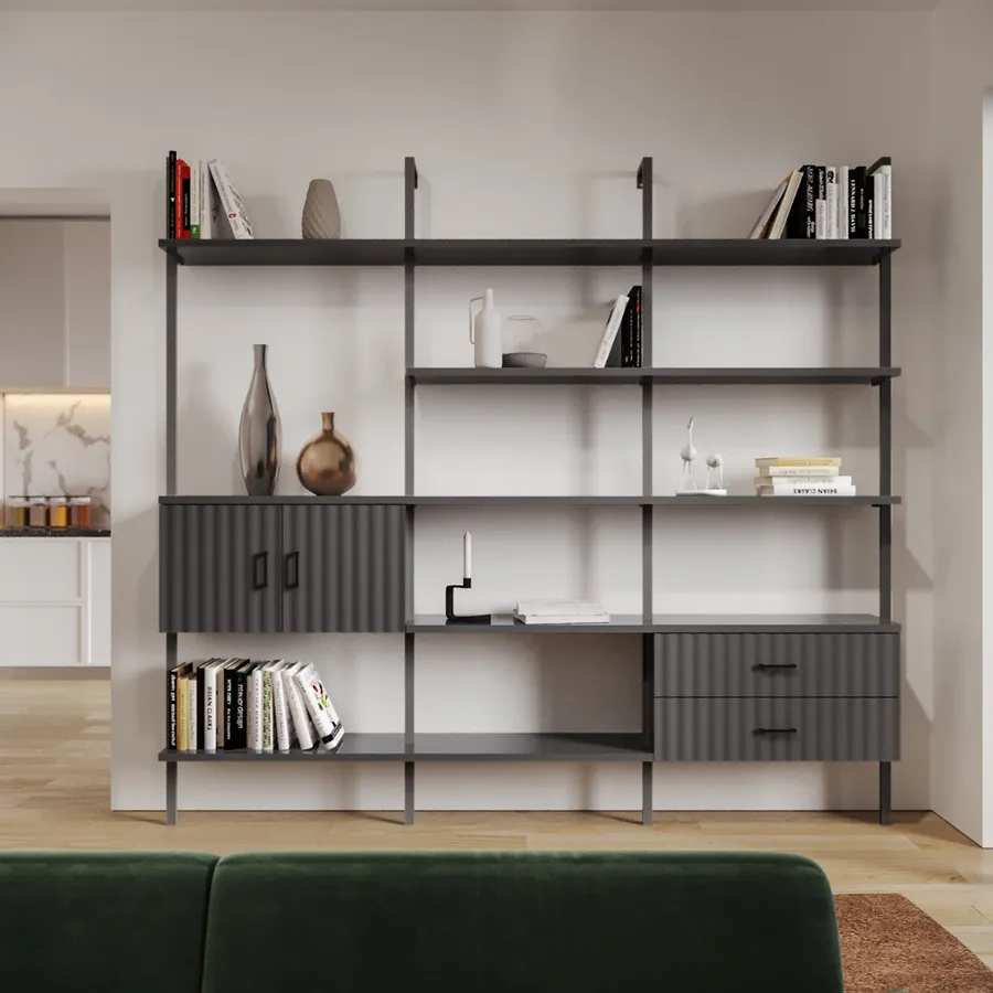 Libreria 234x216h cm con 2 ante e 2 cassetti con soft close antracite ...