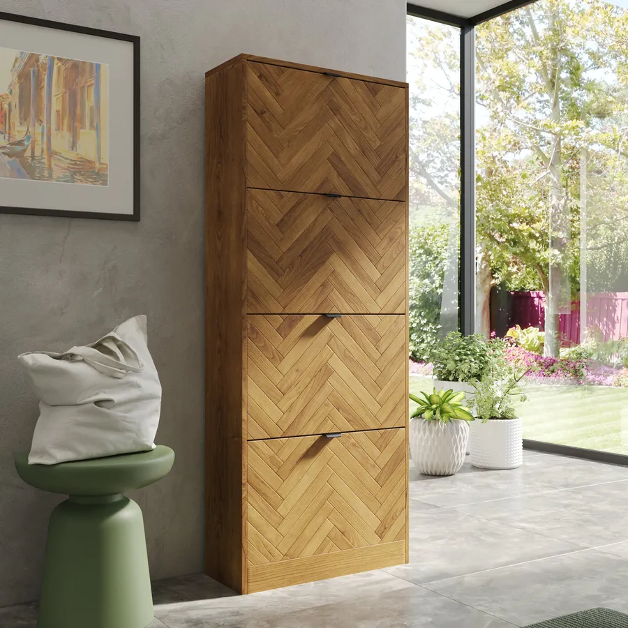 Scarpiera 60x153h cm in legno rovere chiaro effetto parquet con 4 ante ...