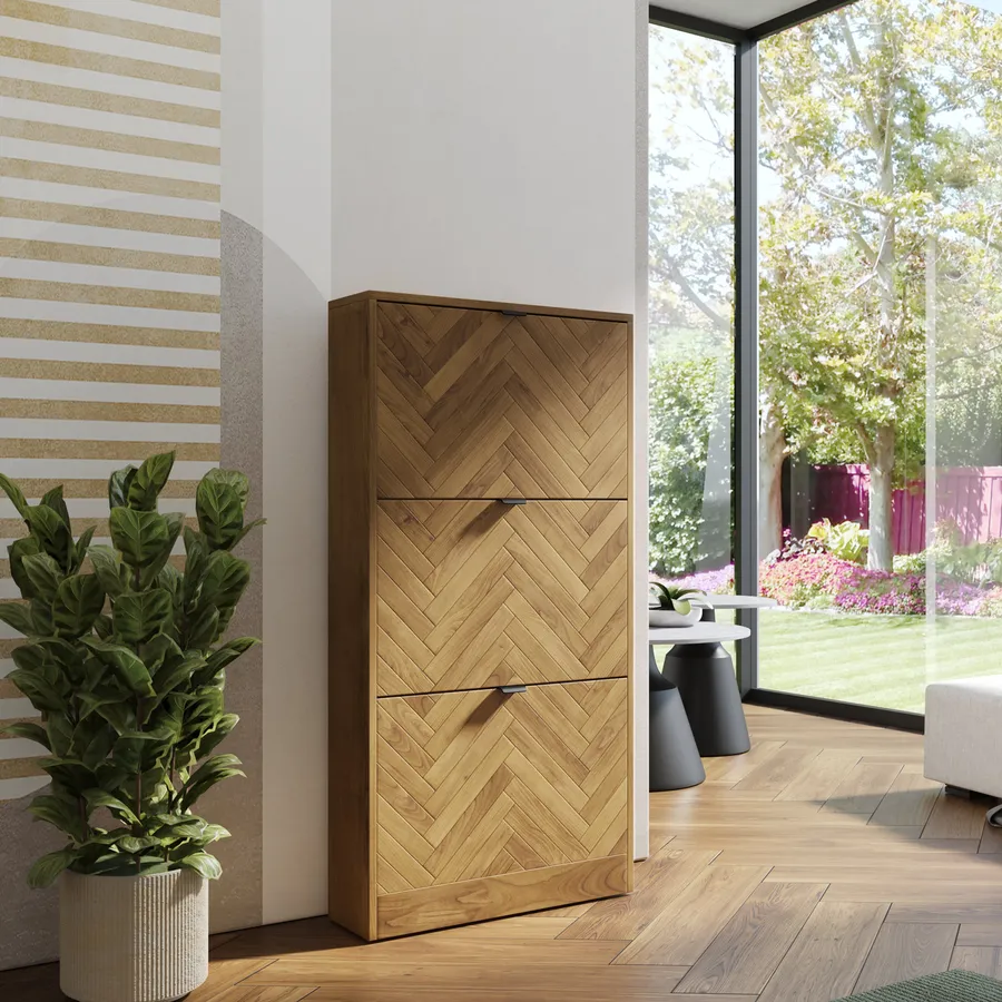 Scarpiera salvaspazio 60x117h cm in legno rovere chiaro effetto parquet ...