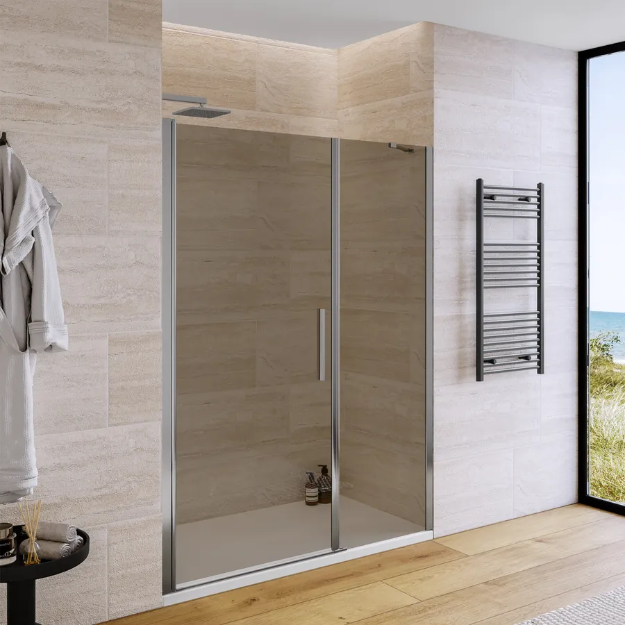 Box doccia nicchia 140 cm battente 80 cm e lato fisso con vetro ...