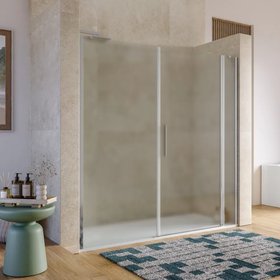 Box doccia nicchia 195 cm 20 giunto + 85 battente + 90 fisso con vetro ...