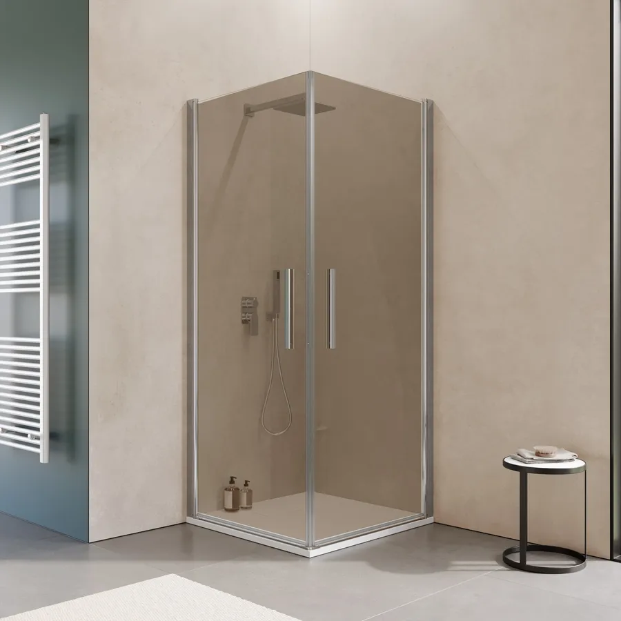 Box doccia 90x90 cm doppio battente con vetro temperato bronzato e ...