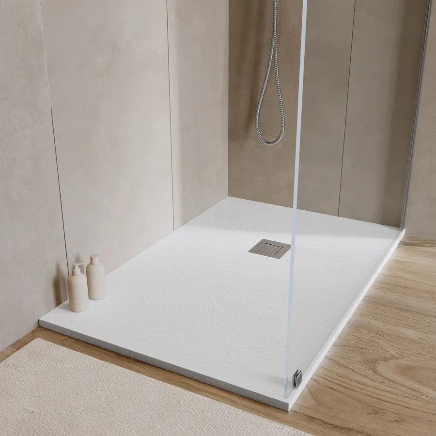 Piatto doccia 120x90 cm bianco effetto pietra riducibile - Liat