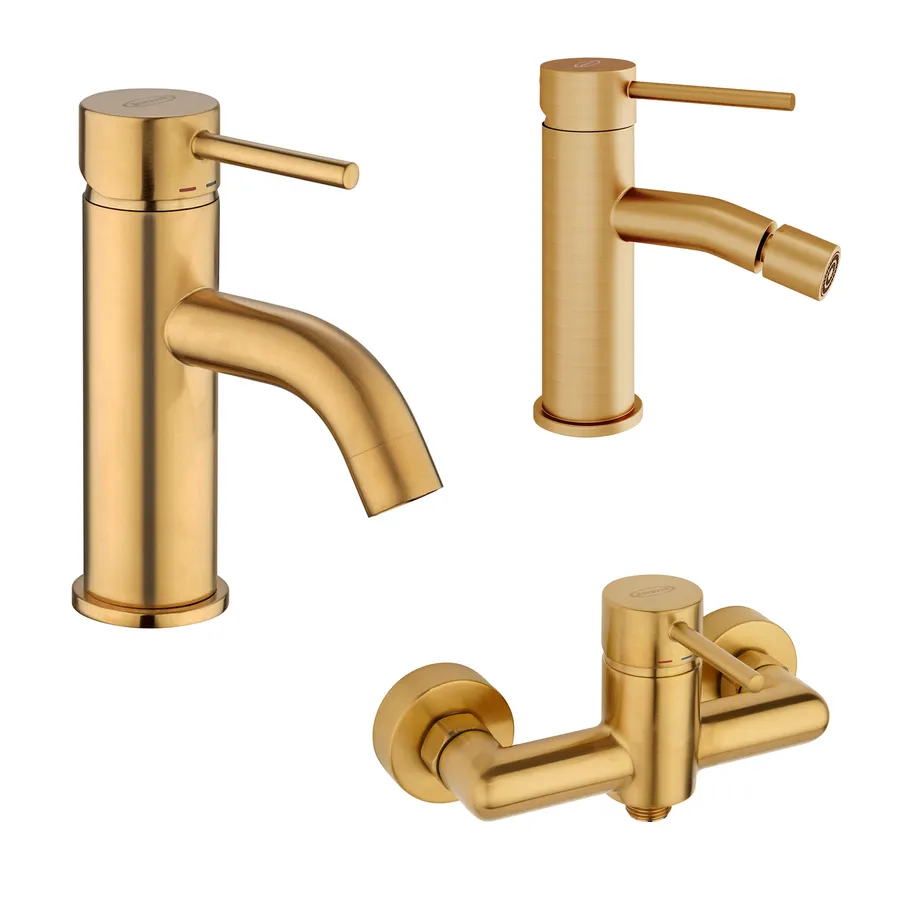 Set lavabo e bidet ed esterno doccia oro Gun di Jacuzzi - Rubinetteria