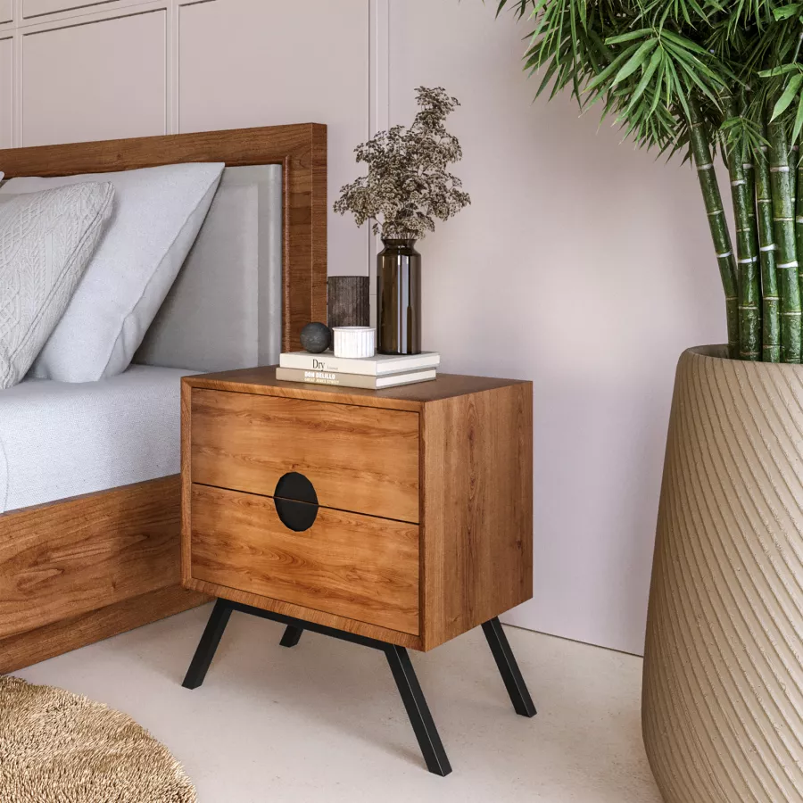 Comodino 50x50h cm in legno di acacia con 2 cassetti - Mareta