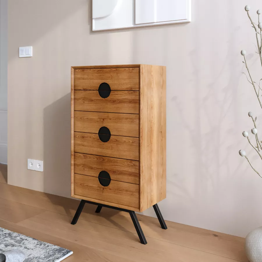 Cassettiera 50x90h cm in legno di acacia con 6 cassetti - Mareta