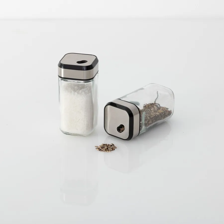 Set 2 contenitori per sale e pepe in acciaio inox cromo e vetro