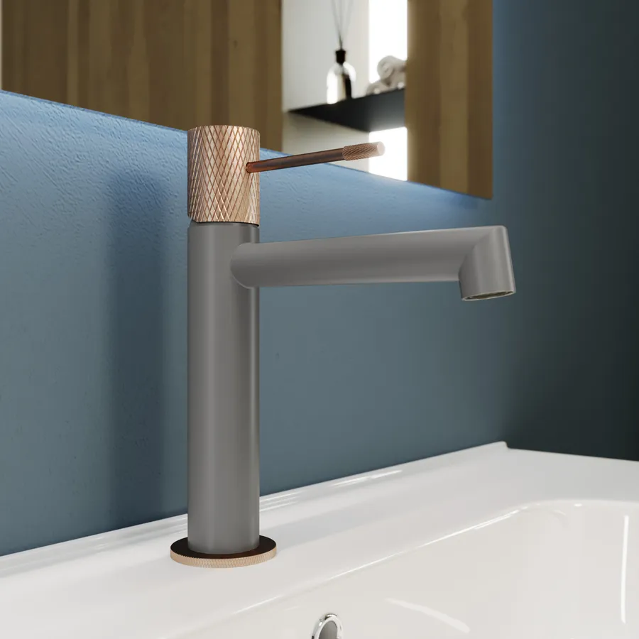 Miscelatore lavabo in ottone grigio opaco e rame - Crystal