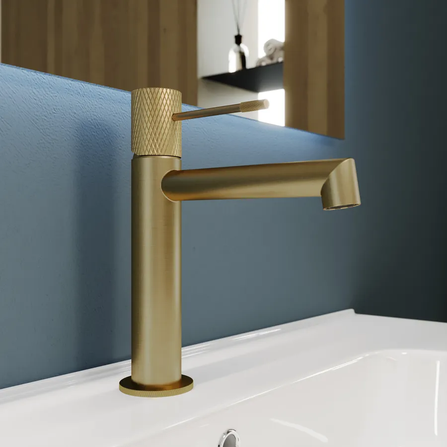 Miscelatore lavabo in ottone oro spazzolato PVD anti-impronta - Crystal