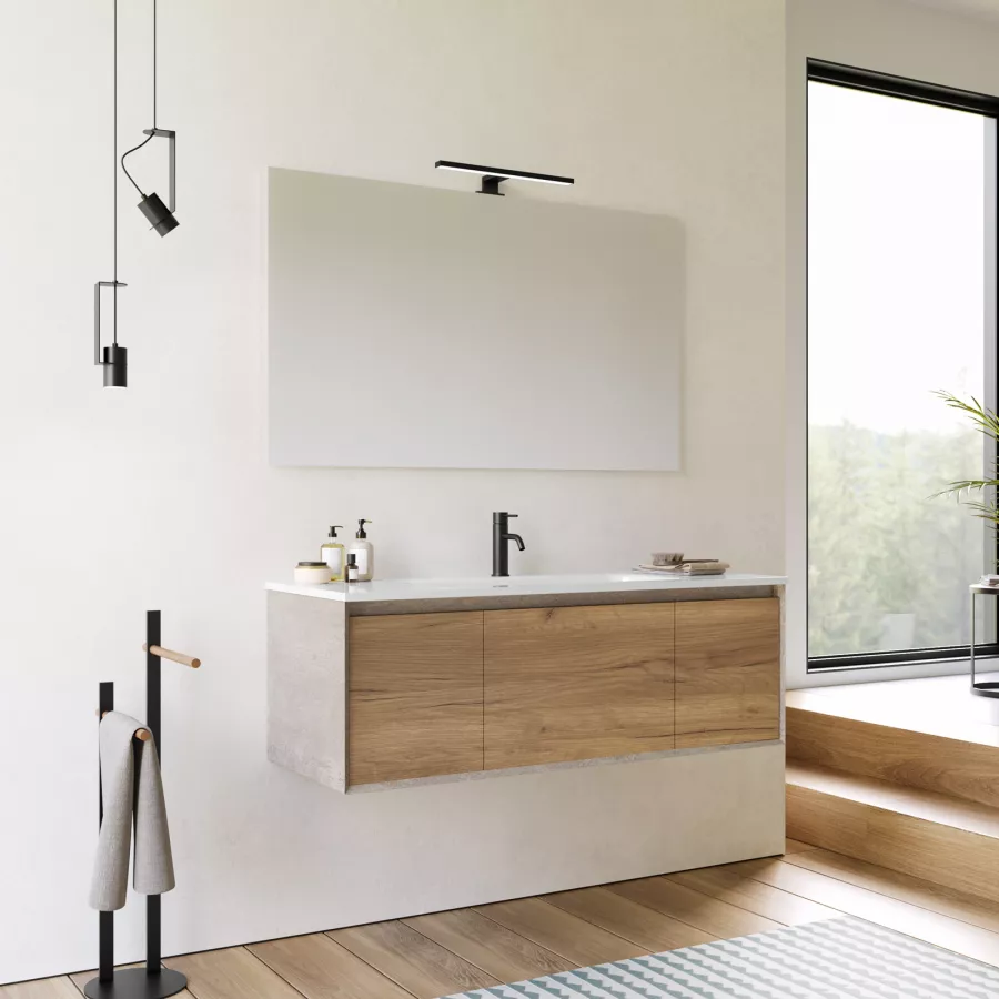 Mobile bagno sospeso 120 cm tortora e rovere europeo effetto pietra con ...