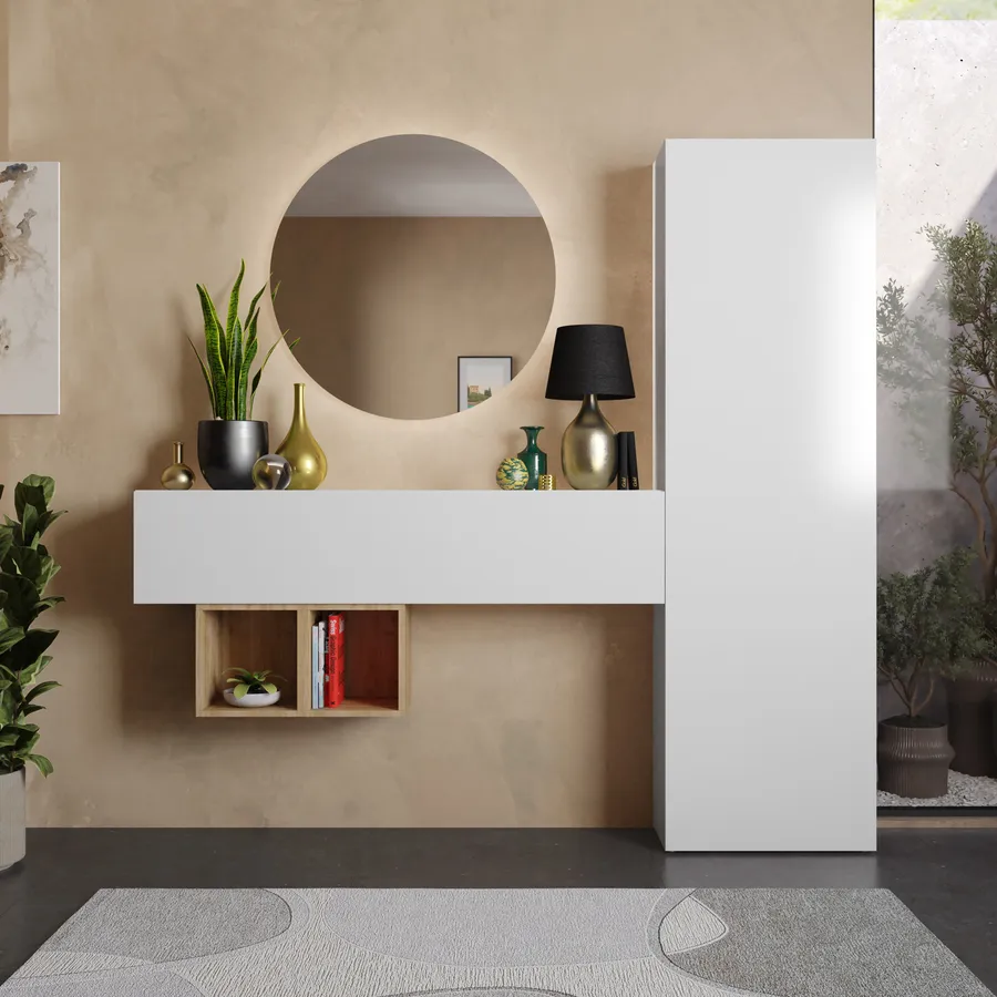 Mobile ingresso reversibile 192x185h cm bianco lucido e cadiz - Clary
