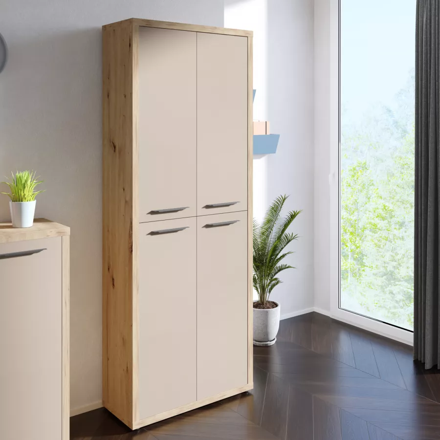 Mobile multiuso 82x217h cm rovere artisan con 4 ante cashmere lucido ...