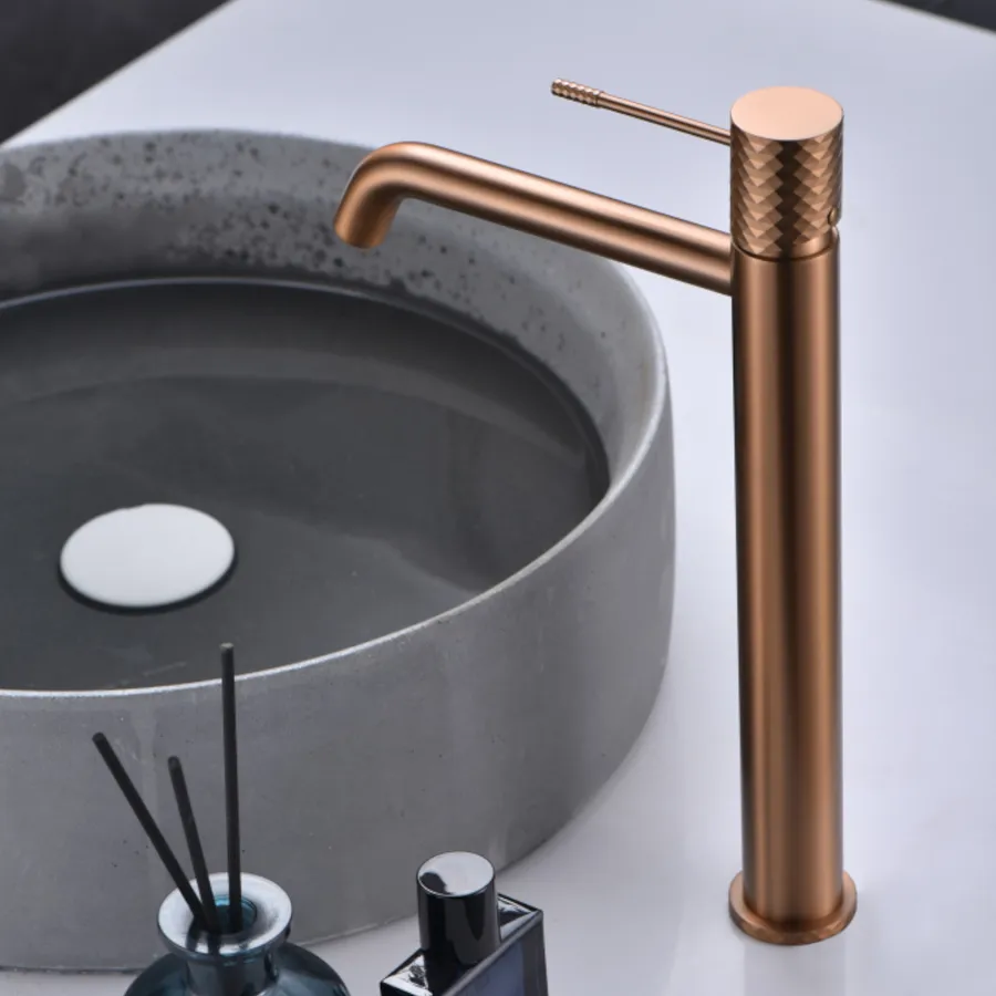 Miscelatore lavabo alto in ottone oro rosa spazzolato - Soul