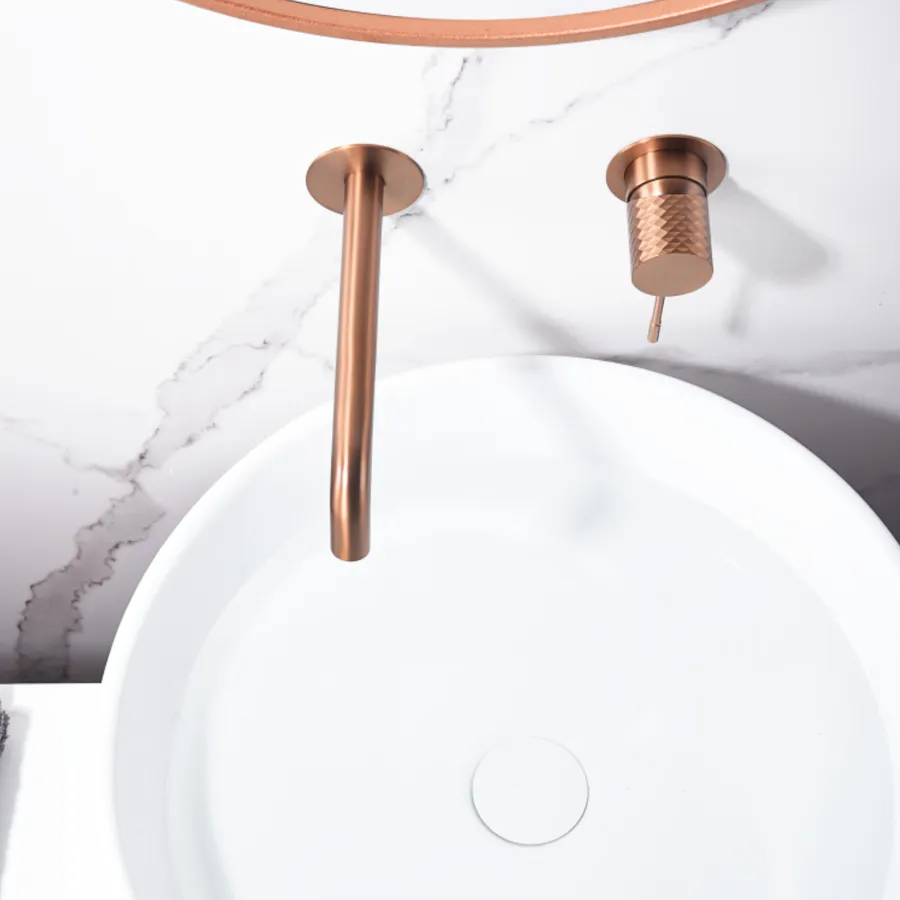 Miscelatore lavabo a muro in ottone oro rosa spazzolato - Soul