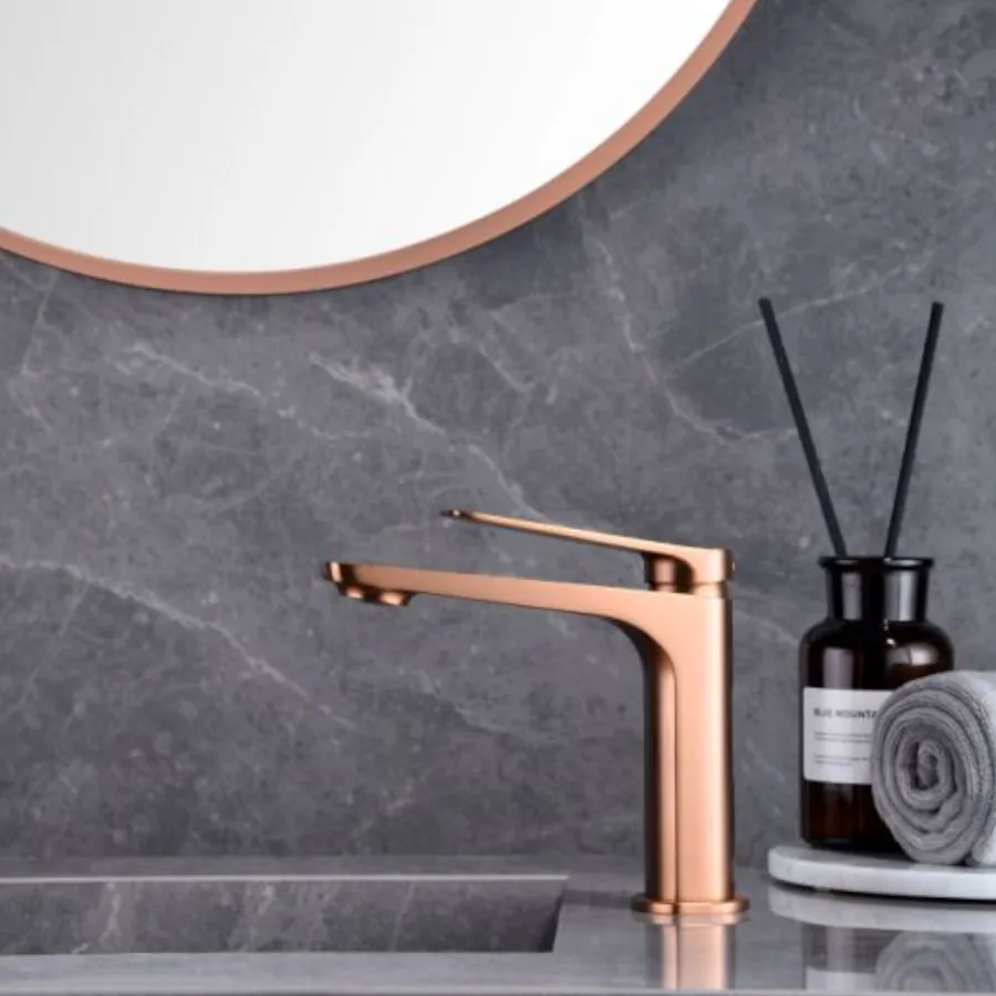 Miscelatore lavabo in ottone oro rosa spazzolato - Tilli