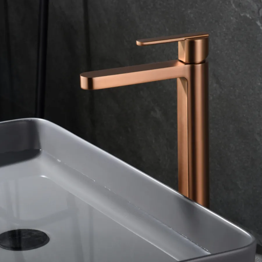 Miscelatore lavabo alto in ottone oro rosa spazzolato - Hill