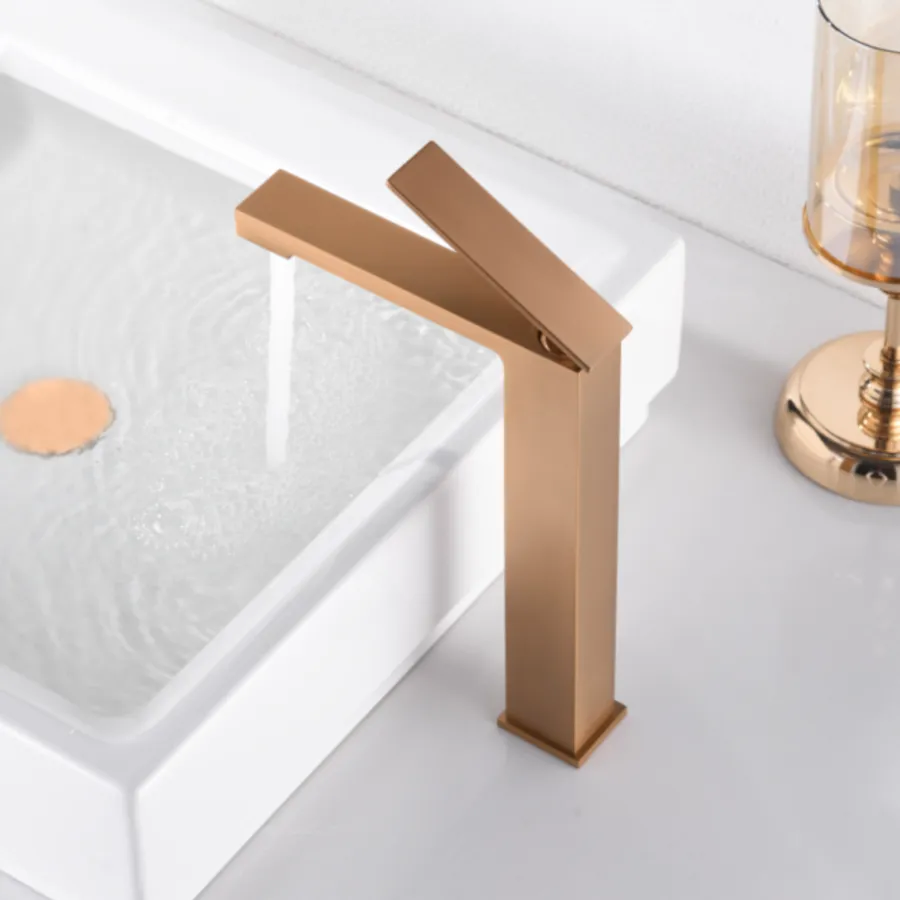 Miscelatore lavabo alto in ottone oro rosa spazzolato - Mamba